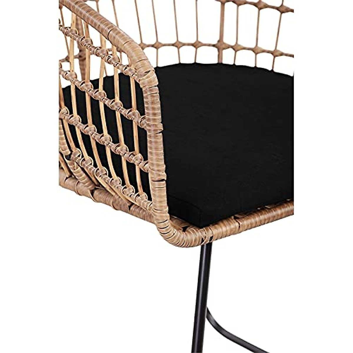 Tommy Hilfiger Graham Rattan Dining Chair, Woven Wicker Armchair with Seat Cushion Black Durable Metal Legs, Boho Modern Accent Lounge Furniture, Natural