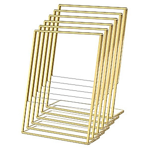 NIUBEE 6 Pack 5 x 7 Acrylic Gold Frame, Slanted Back Table Sign Holder for Wedding Table Numbers, Restaurant Signs, Photos and Art Display Visit the Store