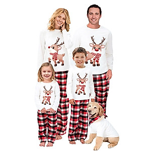 OAKFashion Christmas Family Pajamas Holiday Christma Pajama Family Matching Pjs Set Cute Sleepwear Elk Xmas Jammies for Couples Youth(#A311, Mom, XL)