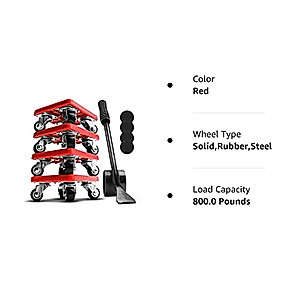 Furniture Dolly & Furniture Lifter Set,Furniture Mover with 4 Wheels, 360° Rotation Wheels Furniture Movers,800 Lbs Load Capacity,for Moving Heavy Furniture, Refrigerator, Sofa, Cabinet（Red）