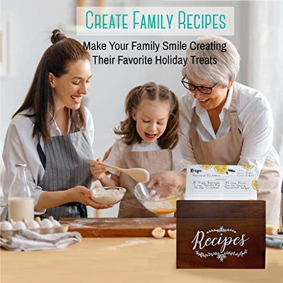 OUTSHINE Wooden Recipe Box with Cards and Dividers | Farmhouse Recipe Box with Card Dividers | Large Wood Recipe Cards and Box Set | Vintage Recipe Box Dividers 4x6 with Tabs | Best Recipe Box Holder