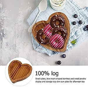 NUOBESTY Heart Shaped Wooden Tray, Wood Jewelry Display Food Serving Reusable Dish Trinket Organizer Platter Table Decoration for Home Office