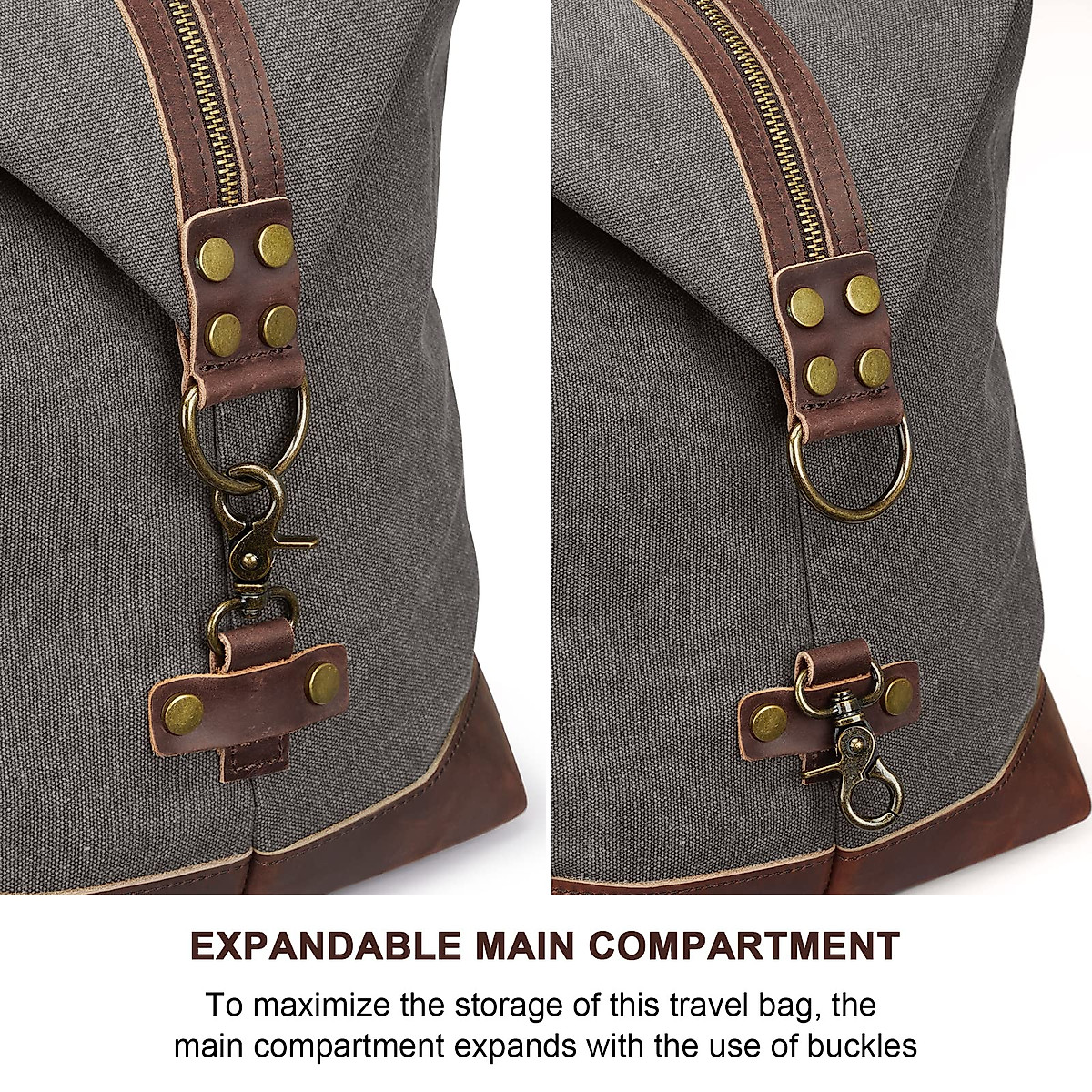 S-ZONE Oversized Leather Canvas Duffel Shoulder Weekender Mens Overnight Bag