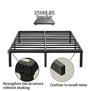 Wulanos Queen Size Bed Frame, 3500lbs Heavy Duty Metal Platform with Steel Slats Support, Sturdy and Durable Noise-Free, 14 Inches High Bedframes with Ample Storage, No Box Spring Needed, Black