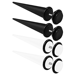 BanaVega 4PCS Acrylic Black White 16g 1.2mm 0g 8mm Fake Taper Black O-Ring Ear Gauge Plug Stretcher Lobe Earring Piercing Jewelry 4352