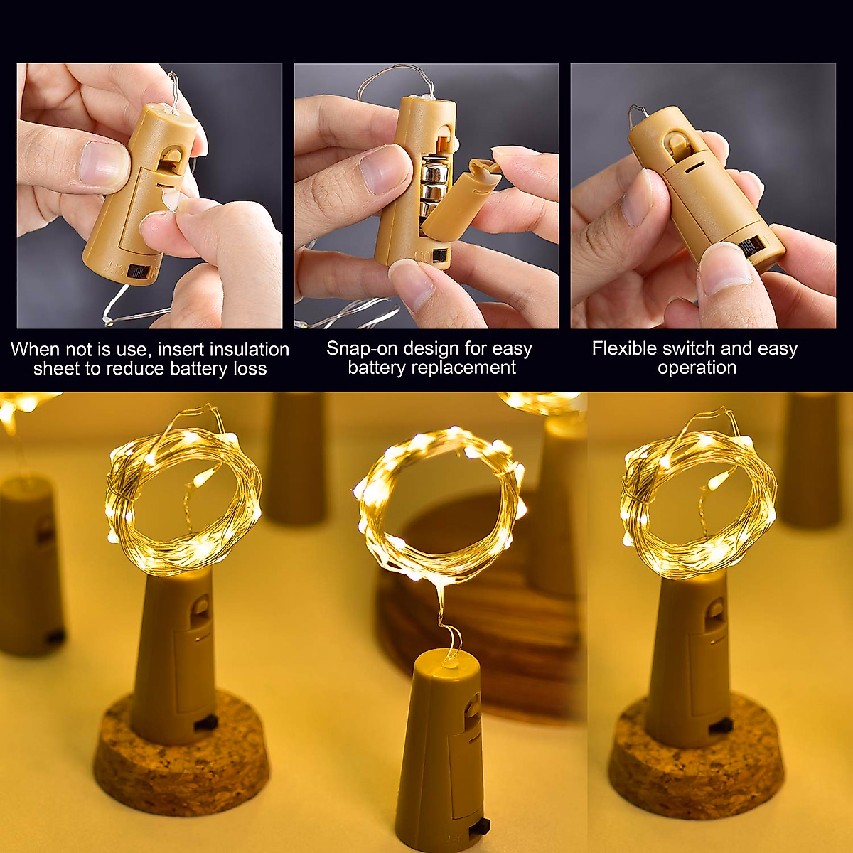 osteplus Wine Bottle Lights with Cork, 6 Pack Mini Fairy String Lights Battery Operated with 6 Replacement Batteries, Party Decoration for Wedding Christmas Halloween Bar Mason Jar - Warm White