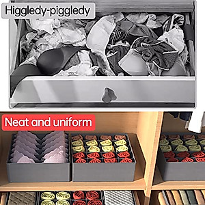 NAC HOOH Drawer Underwear Organizer Divider Fabric Foldable Dresser Storage Basket Organizers and Storage Bins for Storing Bra Ties Lingerie Undies Sock Panty Belts Clothes Scarves Grey (NC05-12-G)