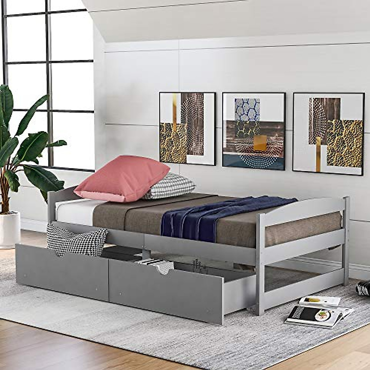 Lifeand Twin Size Daybed with 2 Drawers,Wood Storage Platform Bed for Kids Teens and Adults,No Box Spring Needed