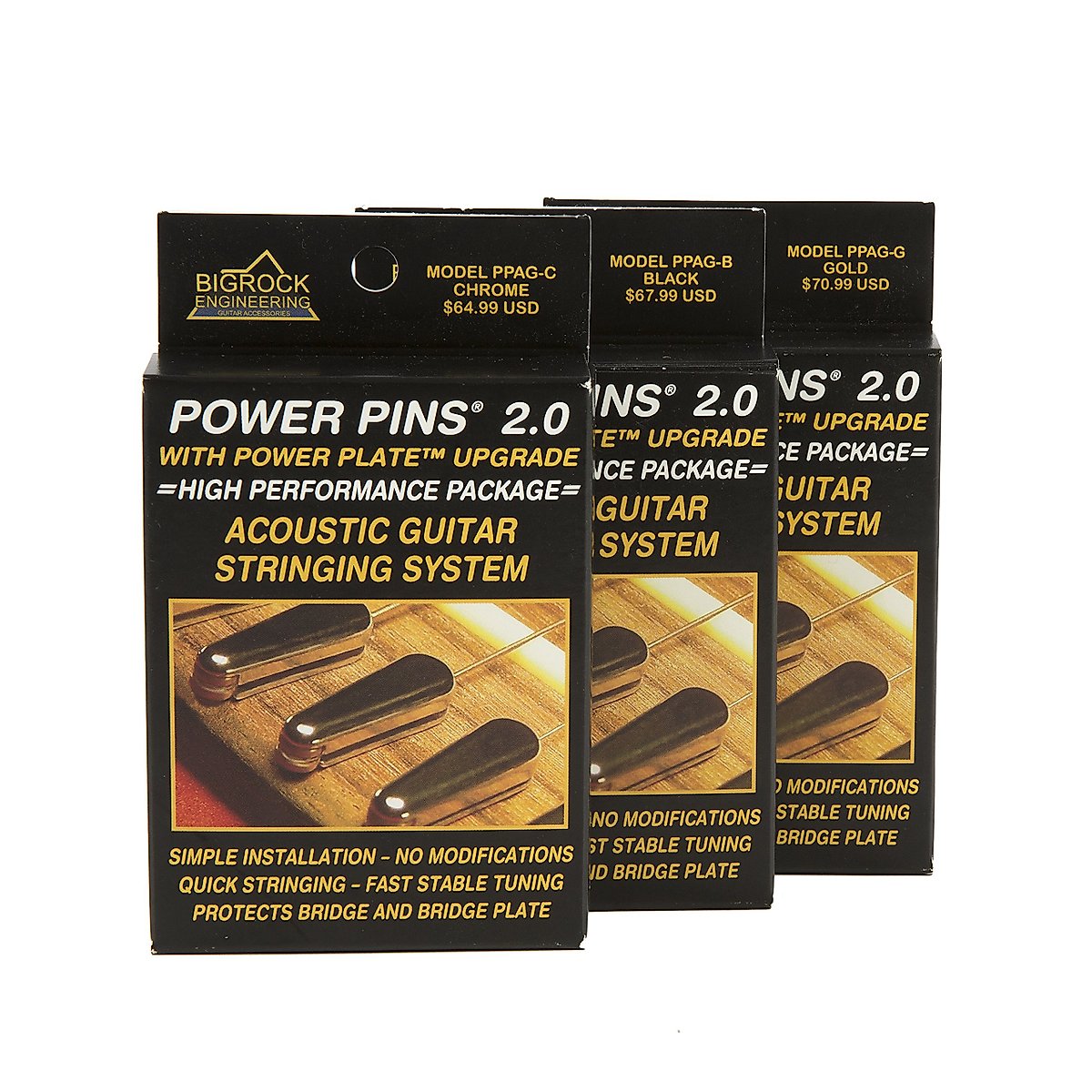 Power Pins 2.0 - Black Chrome Set with Power Plate Upgrade- Patented Bridge Pin System for Acoustic Guitars- Improved Tone, Amplified Sound, Easier Restringing, and Faster Tuning