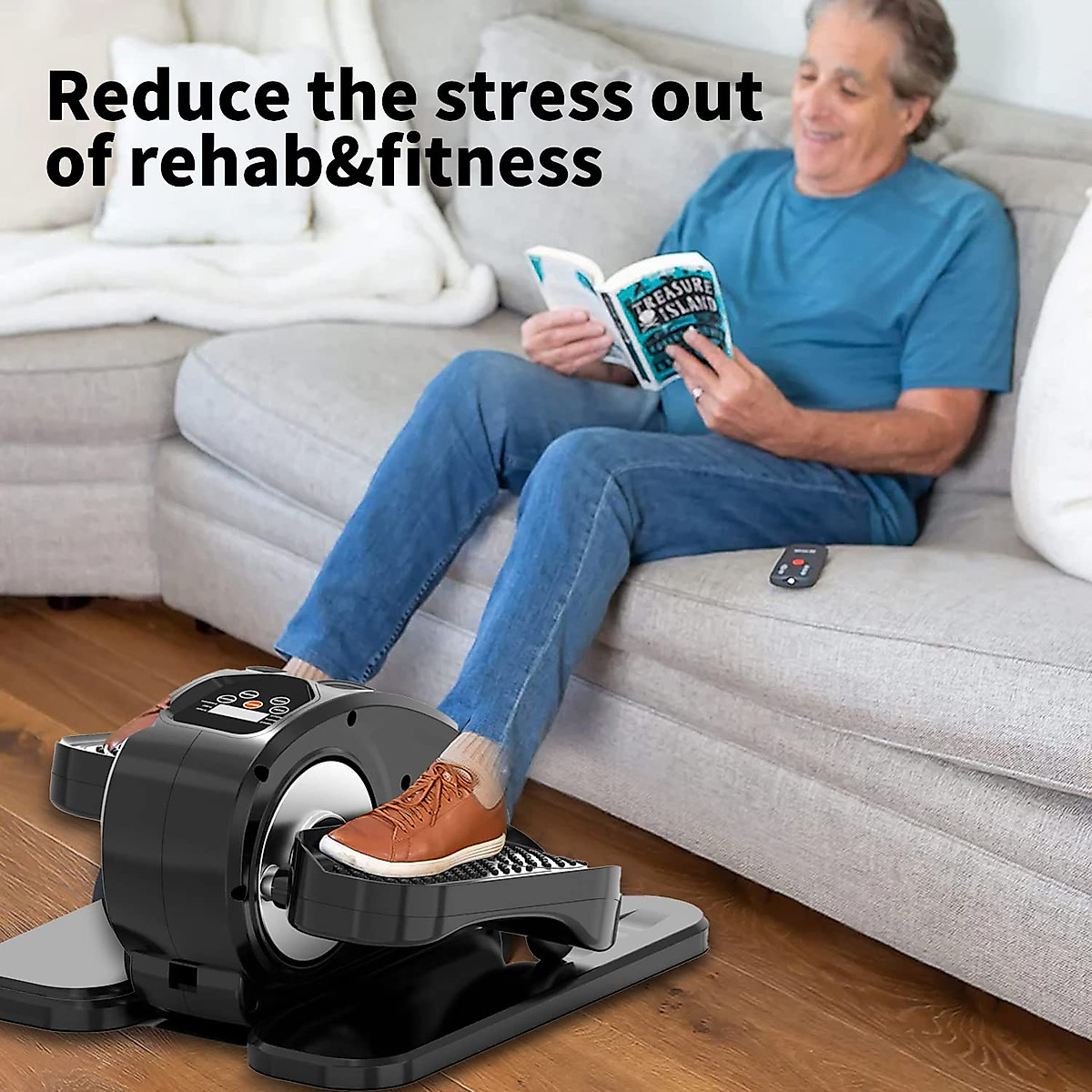 Hanghelth Under Desk Ellipitical Machine,Electric Mini Seated Elliptical Training Machine,with Resistance Band,Mat,Remote Controller for Seniors,Adults,Foot Pedal Exerciser Home and Office Workout