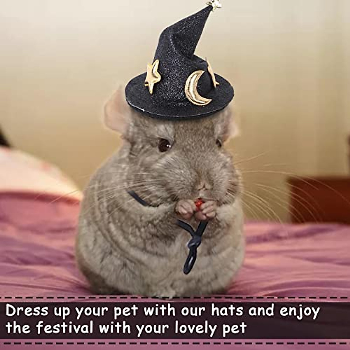 FEBUD 1/4 Pieces Halloween Pet Hats, Adjustable Mini Cute Pet Hat, Hamster Hat for Pets, Halloween Pet Costume Accessories for Snake, Hamster, Guinea Pig