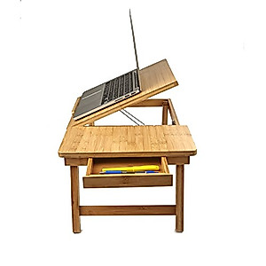 Mind Reader Laptop Lap Desk Flip Top with Drawer, Foldable Legs, Breakfast Tray, Brown