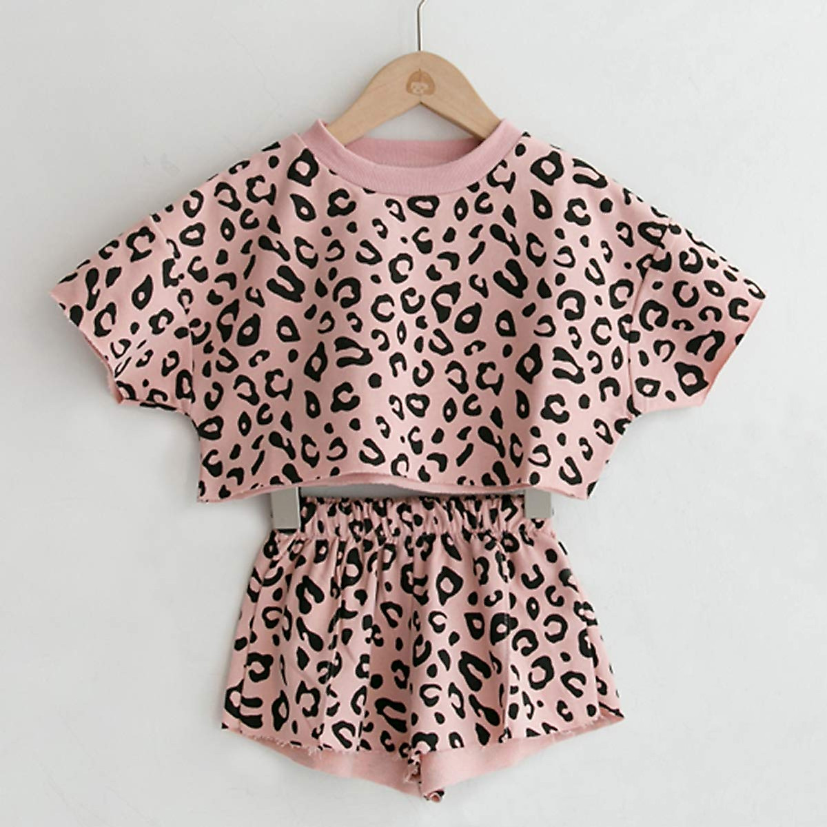 Toddler Baby Girls Leopard Print Summer Clothes Set T-Shirt and Short Pants 2pcs Outfits (1-Pink, 2T)