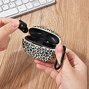 AIRSPO Case for Beats Studio Buds Silicone Floral Printed Protective Beats Studio Buds Earbuds Headphones Case Cover Skin with Keychain (Khaki/Leopard)