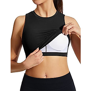 Sports Bras with Removable Padded Medium Support Yoga Tank Tops Gym Running Workout Tops for Women Black L