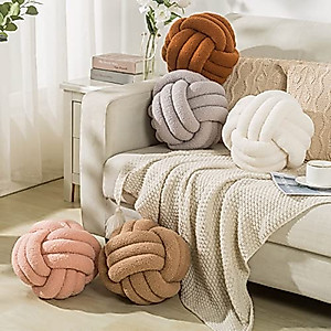 KUCCO Knot Pillow Ball 9.8inch Round White Throw Pillow Soft Home Decorative Pillow Boucle Circle Knotted Pillow Handmade Throw Pillow, Accent Pillows for Couch Sofa Bedroom