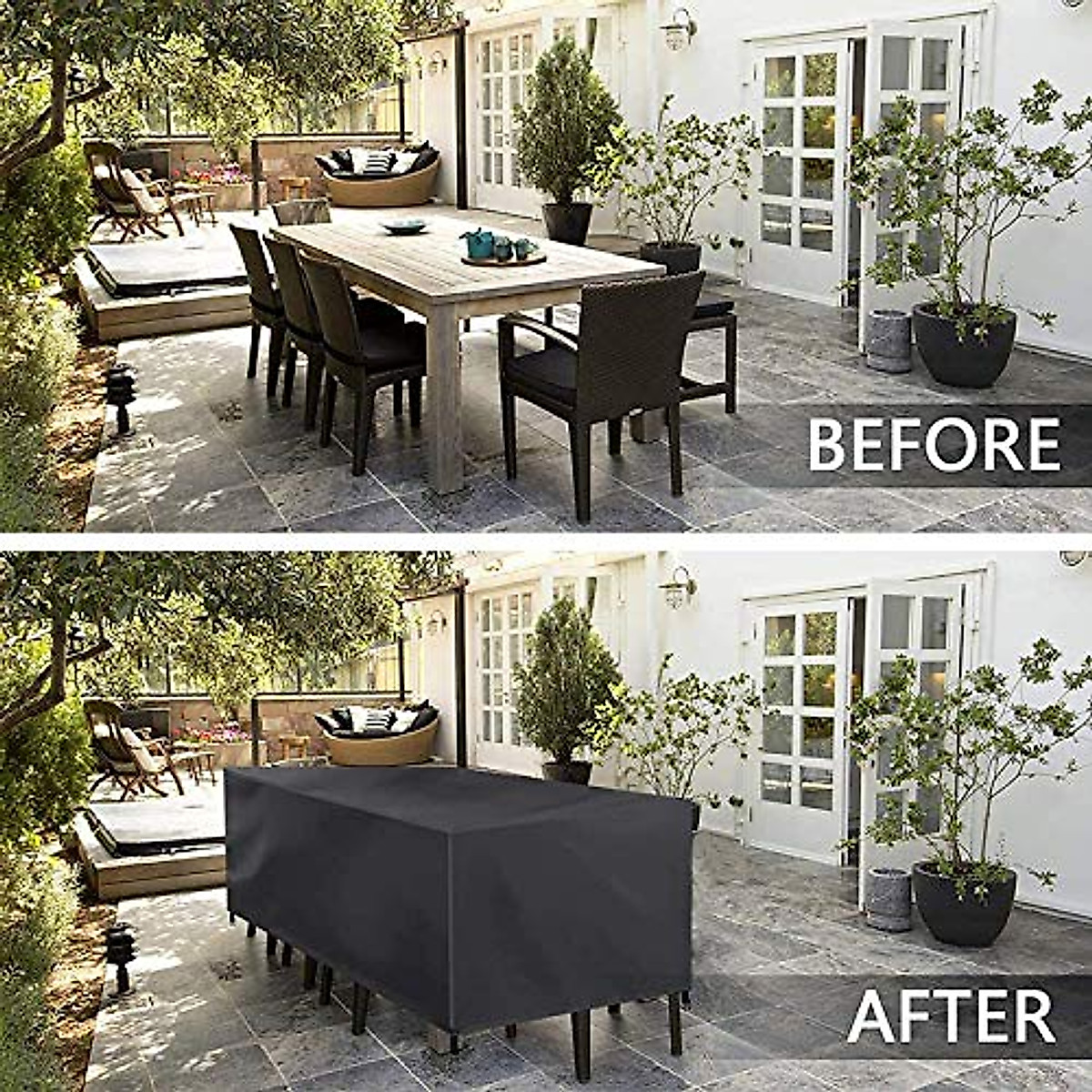 QIAOH Garden Furniture Covers 140x104x36in, Patio Covers for Outdoor Furniture, Garden Table Cover Furniture Sets Waterproof Heavy Duty 420D Oxford Fabric, Outdoor Table Cover