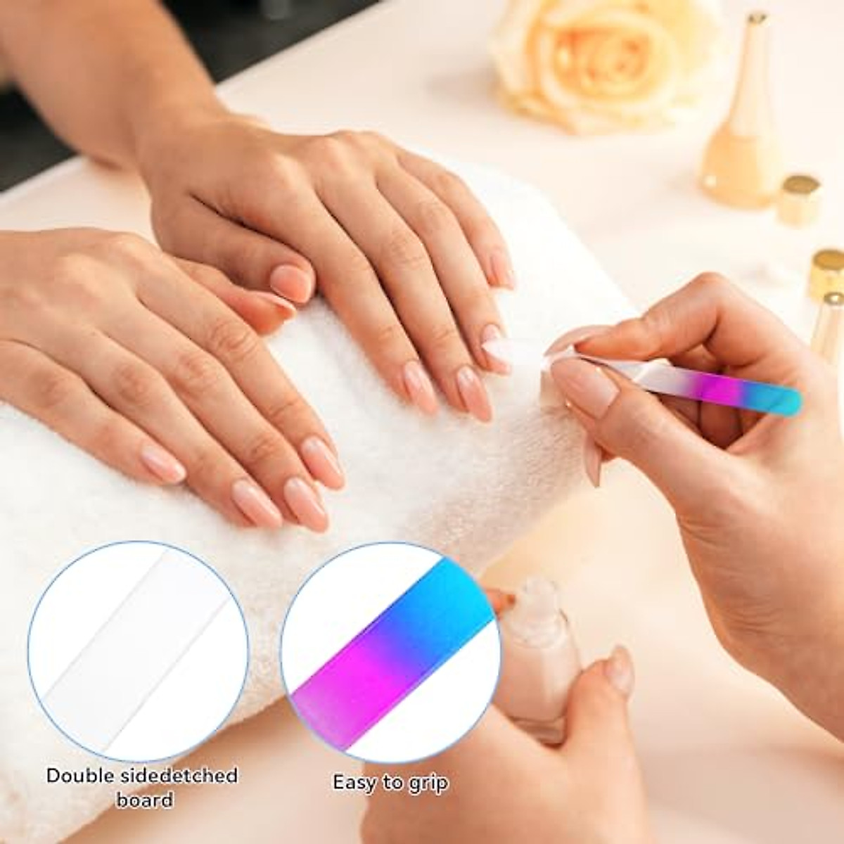 6 Pcs Glass Fingernail Files for Natural Nails, Crystal Cuticle Pusher Glass Nail File Set with Glass Emery Boards Manicure Pedicure Nail Files Buffers Trimmer Foot Callus Remover