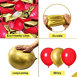 Red and Gold Balloons Garland Arch Kit, 122Pcs 18 12 10 5In Red Metallic Gold and Gold Confetti Balloons with Balloon Strip for Graduation Anniversary Wedding Bachelorette Birthday Party Decorations