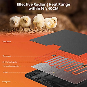Keten Chicken Coop Heater, 100/200 Watts Radiant Heat Energy Efficient Design, 3 Ways to Use, Safer Than Brooder Lamps Heater with Digital Display and 5 Timing Setting(16.7'' X 12.2'')