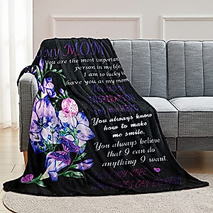 Century Star 60" x 80" Blankets Gifts for Mom Mom Gifts for Birthday Gifts from Daughter Son Mothers Day Ever Christmas Presents Purple Flower