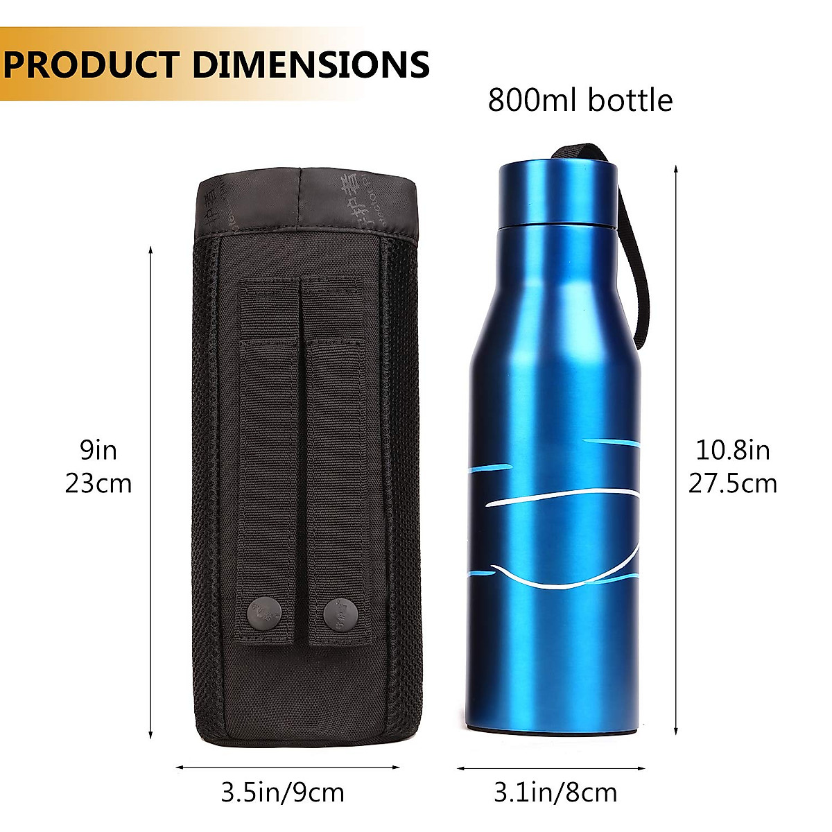 Protector Plus Tactical Water Bottles Pouch Military MOLLE Mesh Kettle Holder Bag H2O Drinks Carrier Case, Black