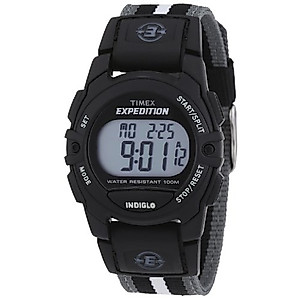 Timex Unisex Expedition Digital CAT 33mm Watch – Black Case with Black & Gray Striped Fabric Strap