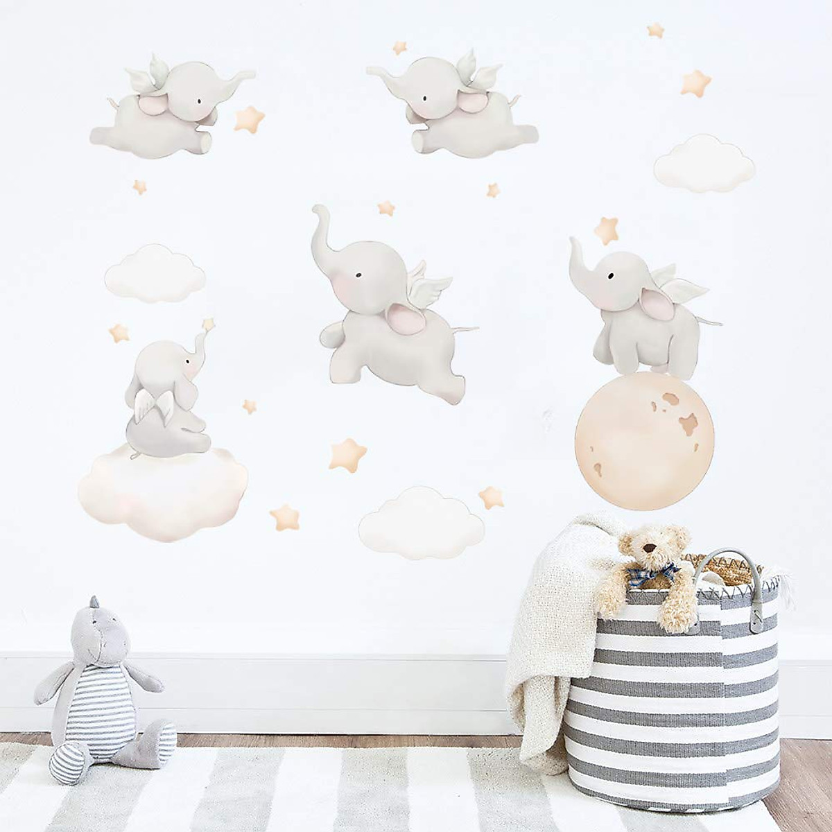 Runtoo Elephant Wall Decal Kids Animals Art Wall Stickers Baby Nursery Bedroom Space Wall Décor