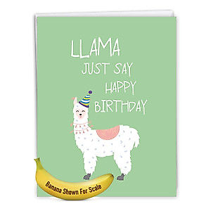 NobleWorks - Jumbo Birthday Greeting Card 8.5 x 11 Inch with Envelope (1 Pack) Big, Jumbo Bday Llama Just Say J6445ABDG