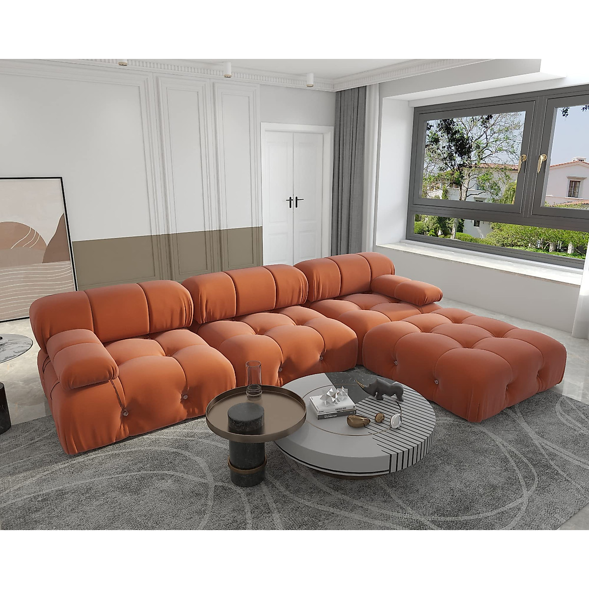 BOKIFOL Sectional Sofa, Modular Sectional Couch with Ottomans- L Shaped Couch for Living Room, 4 Seater Sofa Sets,104"(Orange)