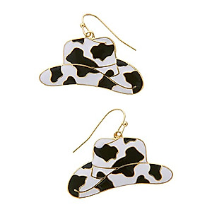 Kathaya Cowboy Boot Earrings for Women Cowgirl Western Dangle Drop Earrings Texas Boots Cow Print Cowboy Hat Earring (Hat)