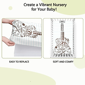 Music Themed Fitted Crib Sheet,Standard Crib Mattress Fitted Sheet Ultra Soft Material-Baby Crib Sheets for Girl or Boy,28“ x52“,White Chocolate Baby Blue