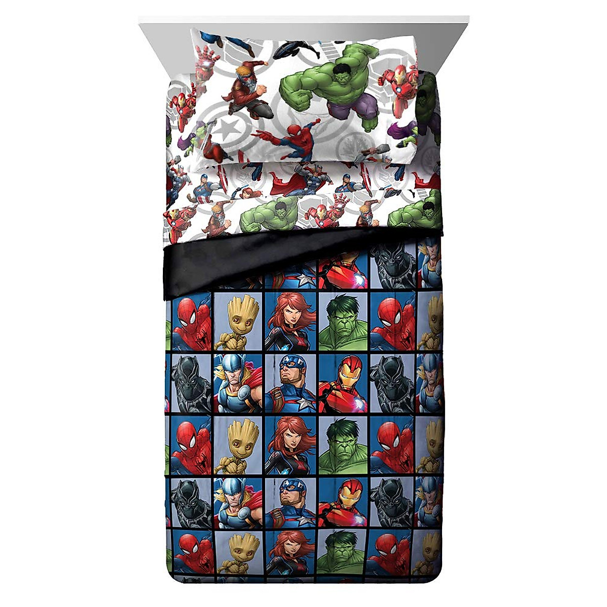 Jay Franco Marvel Avengers Team 5 Piece Full Bed Set - Includes Comforter & Sheet Set - Super Soft Fade Resistant Polyester - (Official Marvel Product)