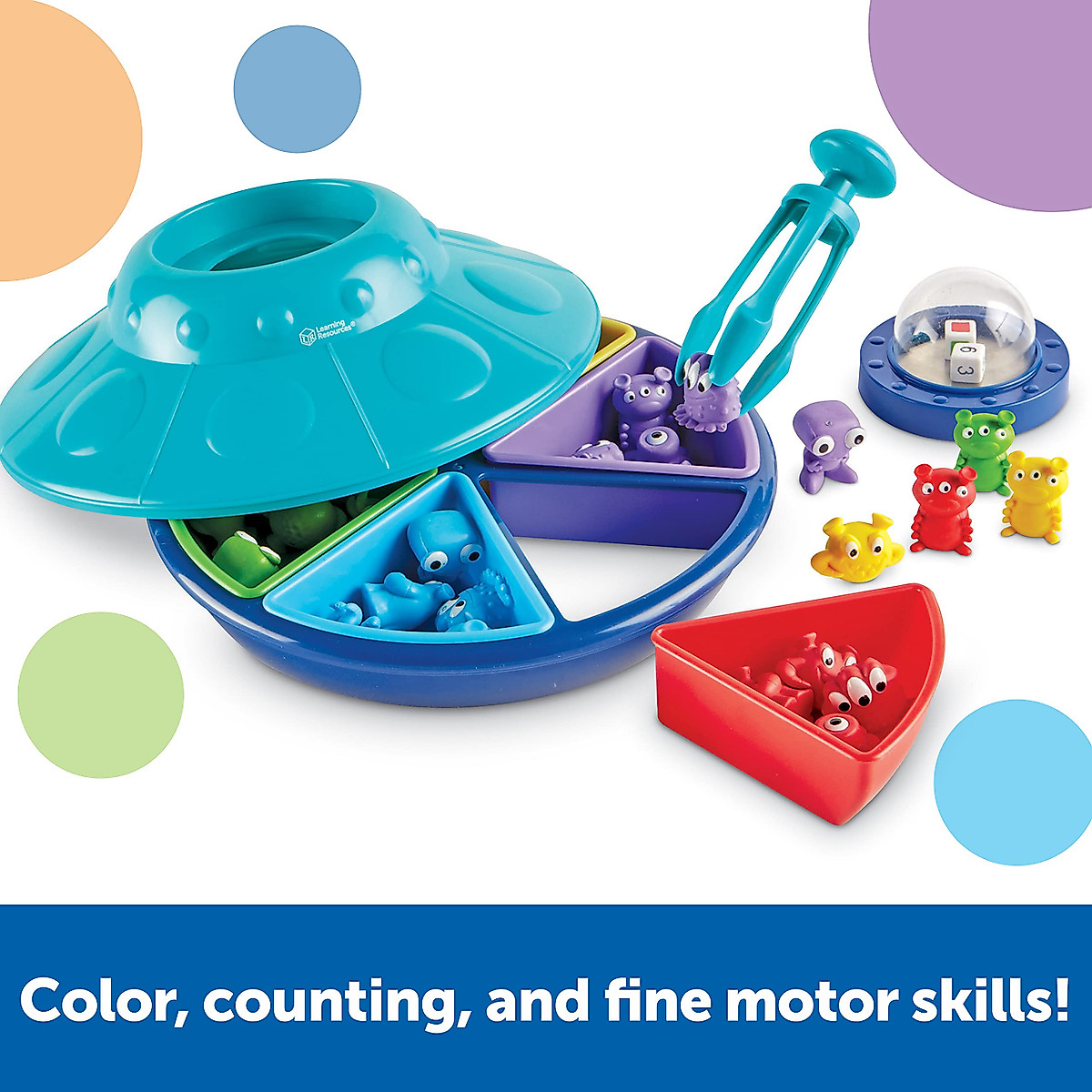 Learning Resources Oodles of Aliens Sorting Saucer, Fine Motor Skills, Counting and Sorting Toys, Preschool Games, Educational Toys, 48 Pieces, Ages 4+