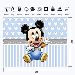 Light Blue Baby Mickey Mouse Backdrop Half Birthday 5x3 Vinyl Background Mickey Head Baby Shower Backdrop for Boy Happy Birthday Mickey Themed Banner for Party Supplies