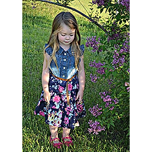 YJ.GWL Girls Dresses, Denim Tops Flower Girl Dress, Princess Dresses for Girls, Girls Spring Summer Dress Casual Outfits, Party Dresses Fashion Clothes for Girls 8-10 Years