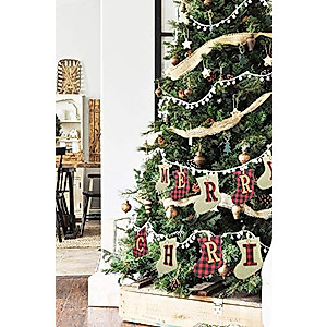 Merry Christmas Banner - Burlap Sock Shaped Christmas Decoration, Unique Hand-Sewn Christmas Decor, Great Firepalce Decoration for Christmas