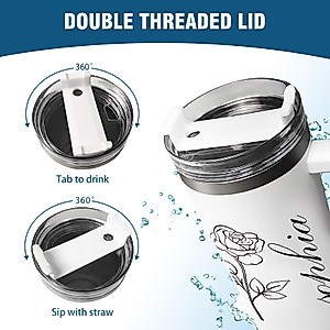 Custom Tumbler Personalized Tumbler with Name Birth Flower 40 Oz Customized Insulated Tumbler Mug Cup with Lid and Straw-Personalized Gifts for Women