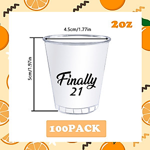 CIEOVO 100 Pieces Finally 21st Birthday Party Shot Glass, Disposable 2 oz Plastic Cups 21st Birthday Gifts Clear Tasting Cups for Him or Her Friend 21st Birthday Party Supplies