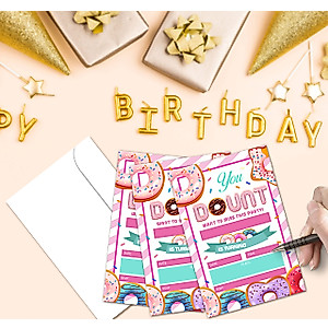 JUSITAKEET Donut Birthday Party Invitations, Doughnut Party Invitations, Teenagers Party Decorations, Favors for Kids Birthday - 20 Cards with Envelopes (008)