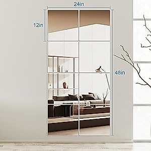 QIYUFOTO Full Length Wall Mirror Tiles, Wall Mounted Glass Mirror for Modern Wall Decor, Square Large Wall Mirror for Home Gym, Bedroom, Bathroom(12"x 12"-8PCS)