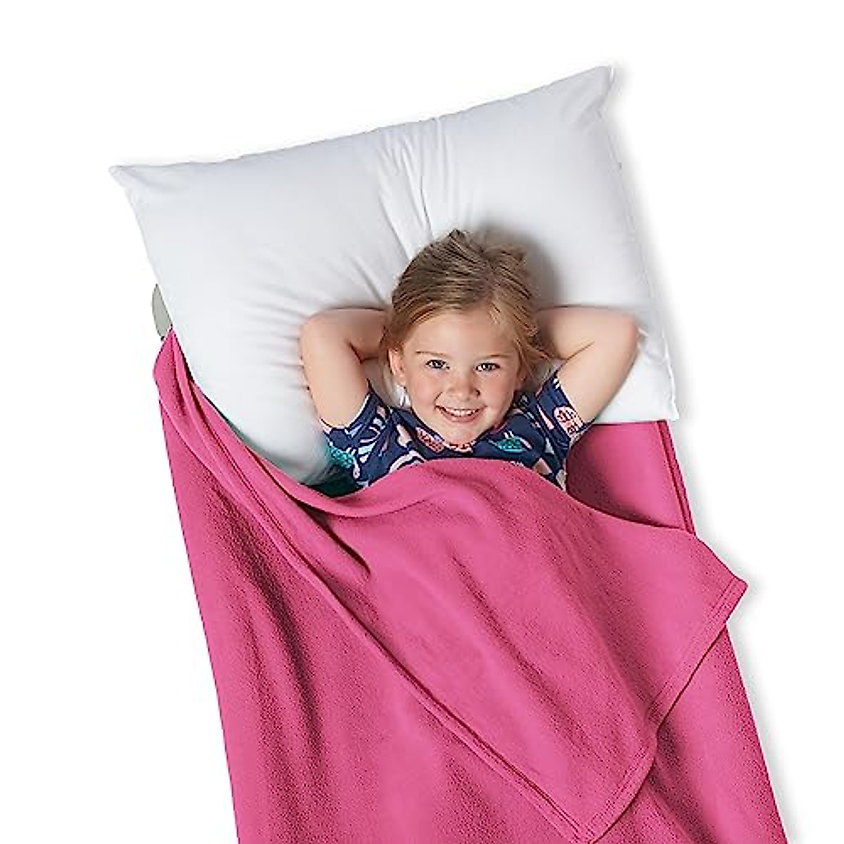 ROLLEE POLLEE Cot Blanket with Elastic Corner Straps for Preschool/Daycare, Super Soft, Fits Standard Size Mats and Cots, 50" x 55" (Pink, Single)