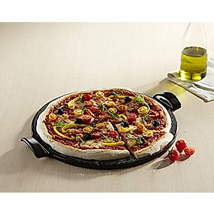 Emile Henry Made in France Flame Top Pizza Stone, Black. Perfect for Pizzas or Breads. In the Oven, On Top of the BBQ. Safe up to 750 degrees F. 100% Natural Clay, Glazed Surface. Easy to Clean.
