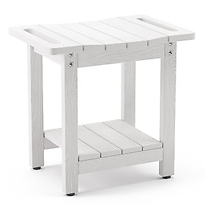 LUE BONA Shower Bench Seat, White HDPS Shower Benches for Inside Shower, Waterproof Shower Stool for Shaving Legs Foot Stool for Spa Bathroom, Weather Resistant/Non-Slip/Handles/Indoor or Outdoor Use
