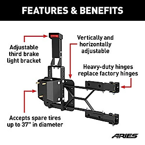 ARIES 2563000 Jeep Wrangler JK Heavy-Duty Adjustable Rear Door Spare Tire Carrier for Up to 37-Inch Wheels