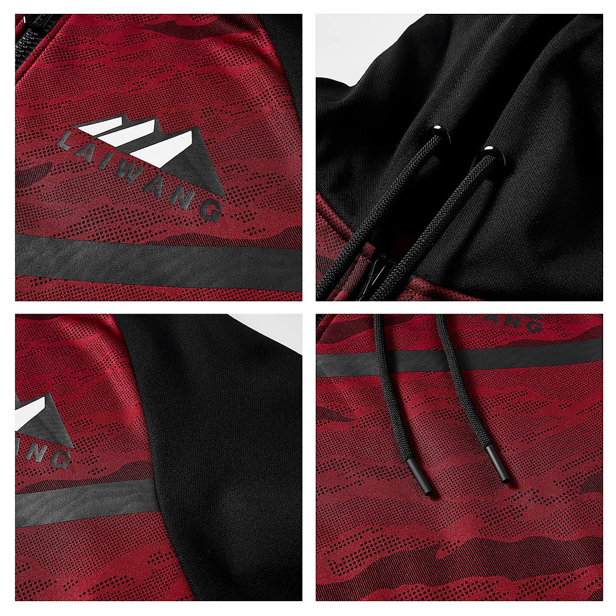 LAIWANG Men's Color Block Hoodie-Full Zip Ultimate Heavyweight Fleece Hoodie-Camo zip up hoodie With Pocket (Claret camouflage, L)