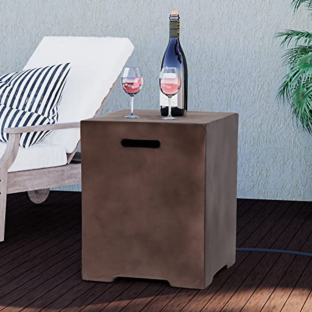 HOMPUS Propane Tank Cover Table 16 inch for Fire Table, 20lb Gallon Gas Tank Cover Table, Hideaway Concrete Grill Tank Table, MgO Tank Storage Box, Outdoor Side Table for Fire Pit, Patio, Dark Bronze