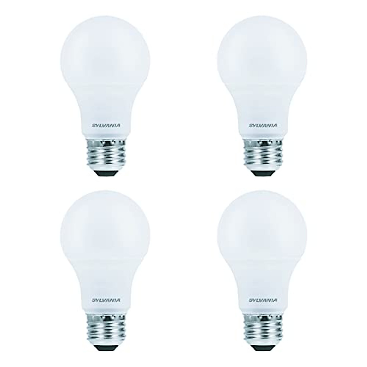 SYLVANIA LED A19 Light Bulb, 60W Equivalent, Efficient 9W, Medium Base, Dimmable Frosted 3500K Bright White, 4 pack