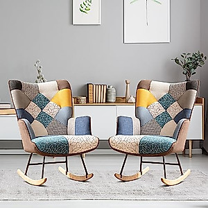 K Knowbody Rocking Chair Nursery, Boho Nursery Glider Rocker Modern Accent Chair for Bedroom, Living Room, Tufted Upholstered Armchair with Linen Fabric, Nursing Chairs for Mom and Baby, Warm Color