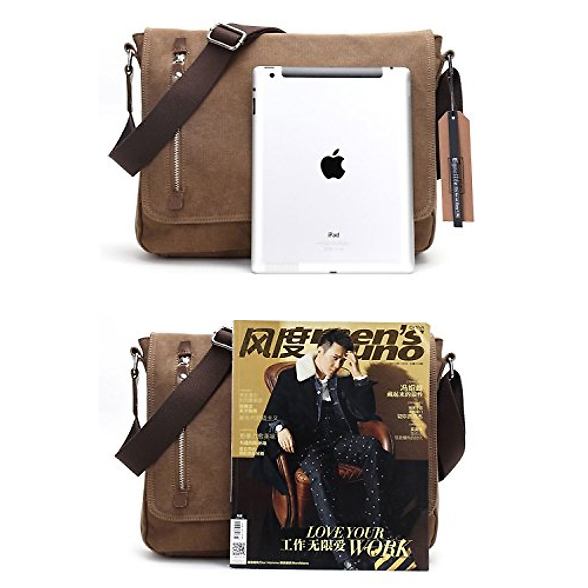 Small Messenger Bag for Men Women Casual Work Bag Canvas Satchel Bag Bookbag for School Traveling Camping